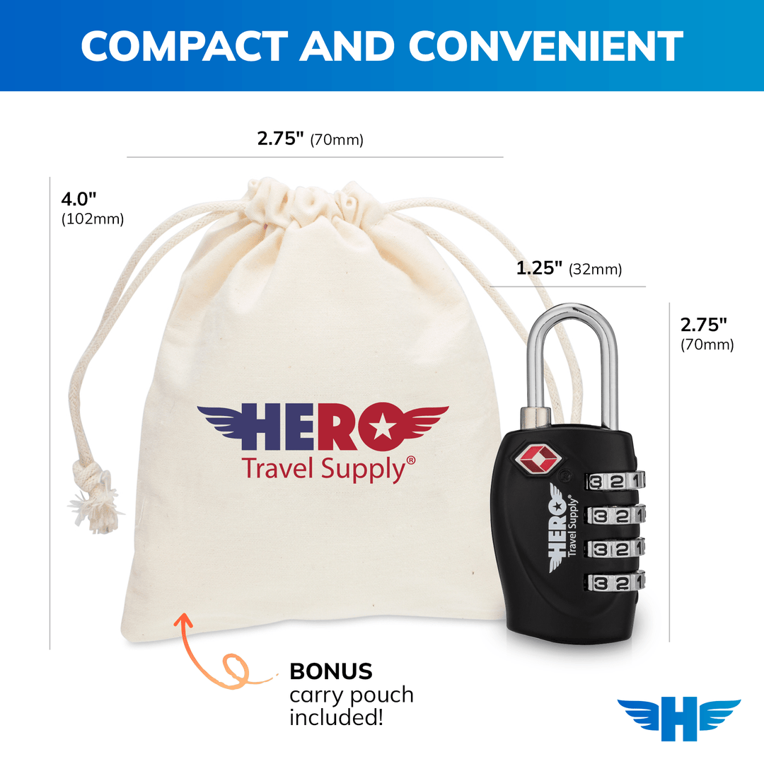 Hero Luggage Lock (2-Pack) – TSA Approved – 4 Digit Combination Padloc ...
